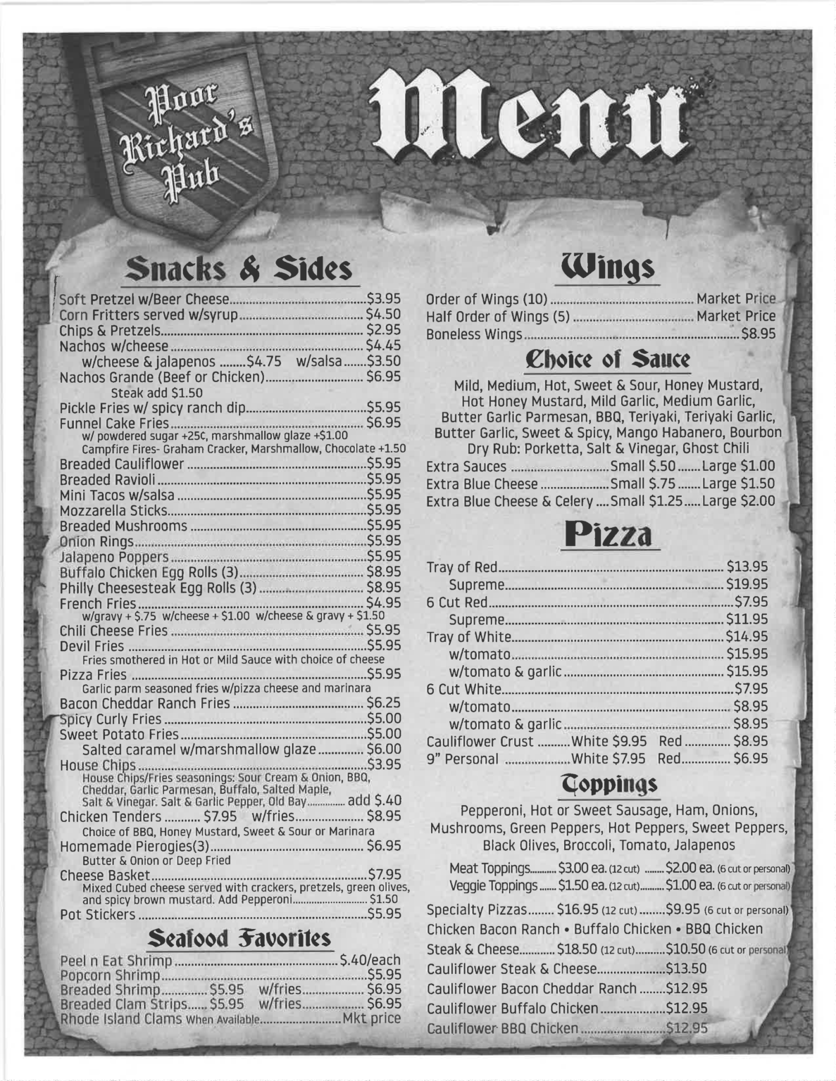 Menu - Poor Richard's Pub